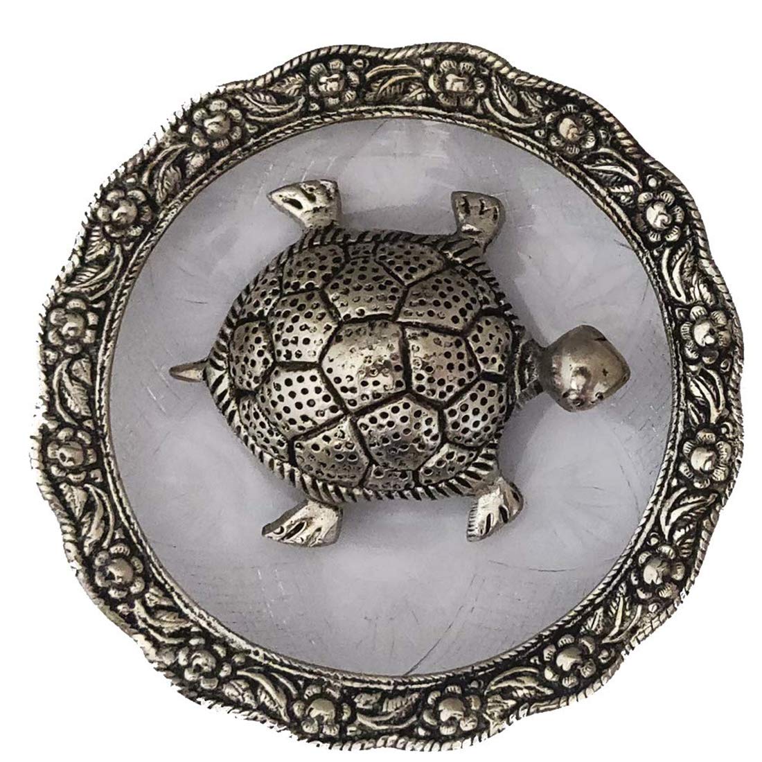 Feng Shui Metal Tortoise | Turtle with Glass Plate 5.5 Inch Diameter ...